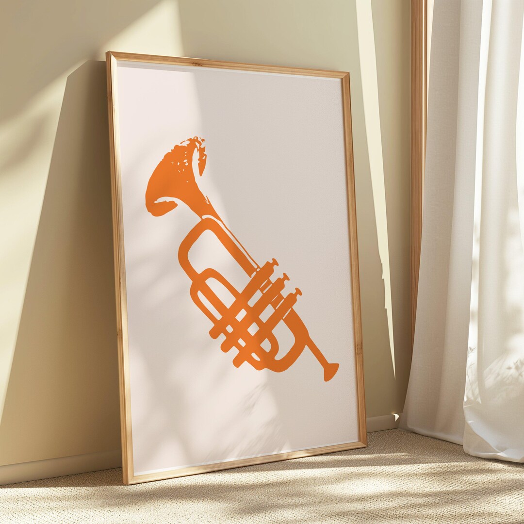 Stylish Orange Trumpet Wall Art, Modern Music Decor Poster, Unique Jazz ...