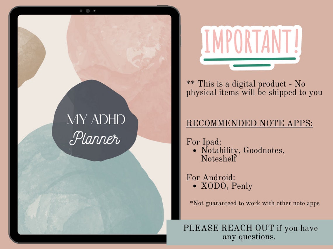 ADHD DIGITAL PLANNER for Ipad, Notability, Goodnotes + Android. Adult ...