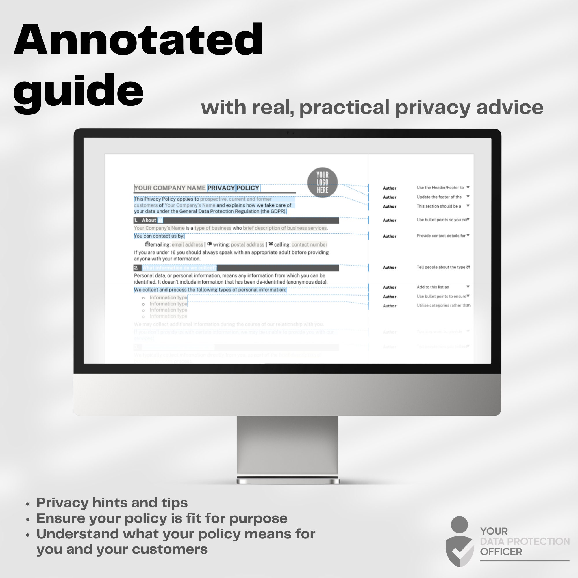 General GDPR Privacy Policy Notice Template - Dark Grey - Etsy