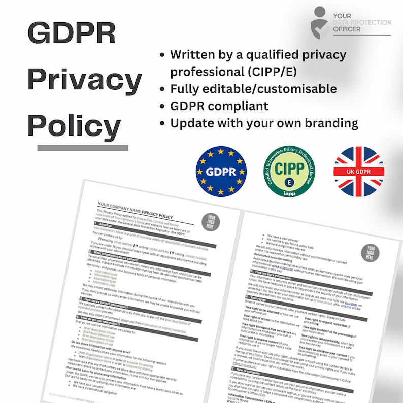 General GDPR Privacy Policy Notice Template Dark Grey - Etsy