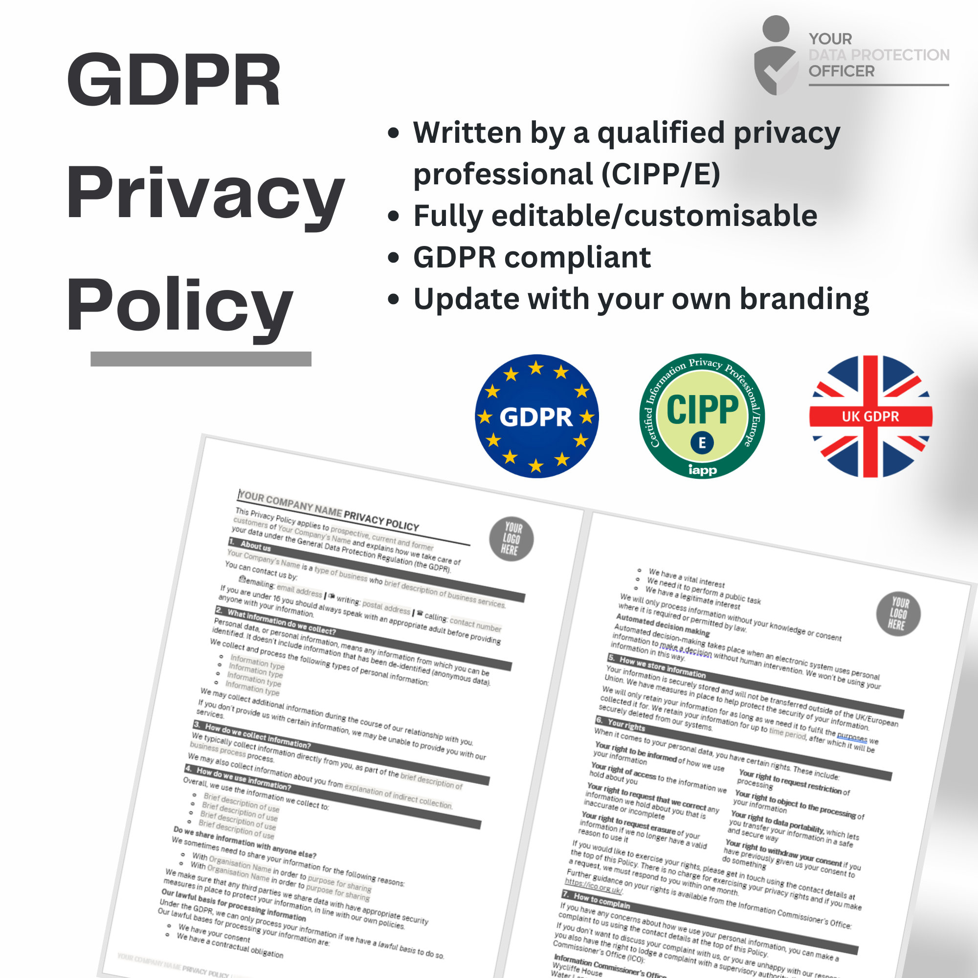 General GDPR Privacy Policy Notice Template - Dark Grey - Etsy