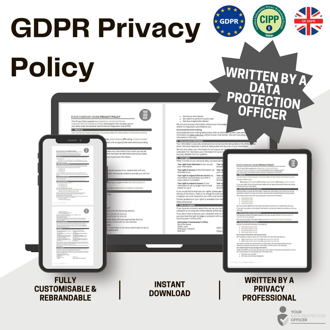 General GDPR Privacy Policy Notice Template Dark Grey - Etsy