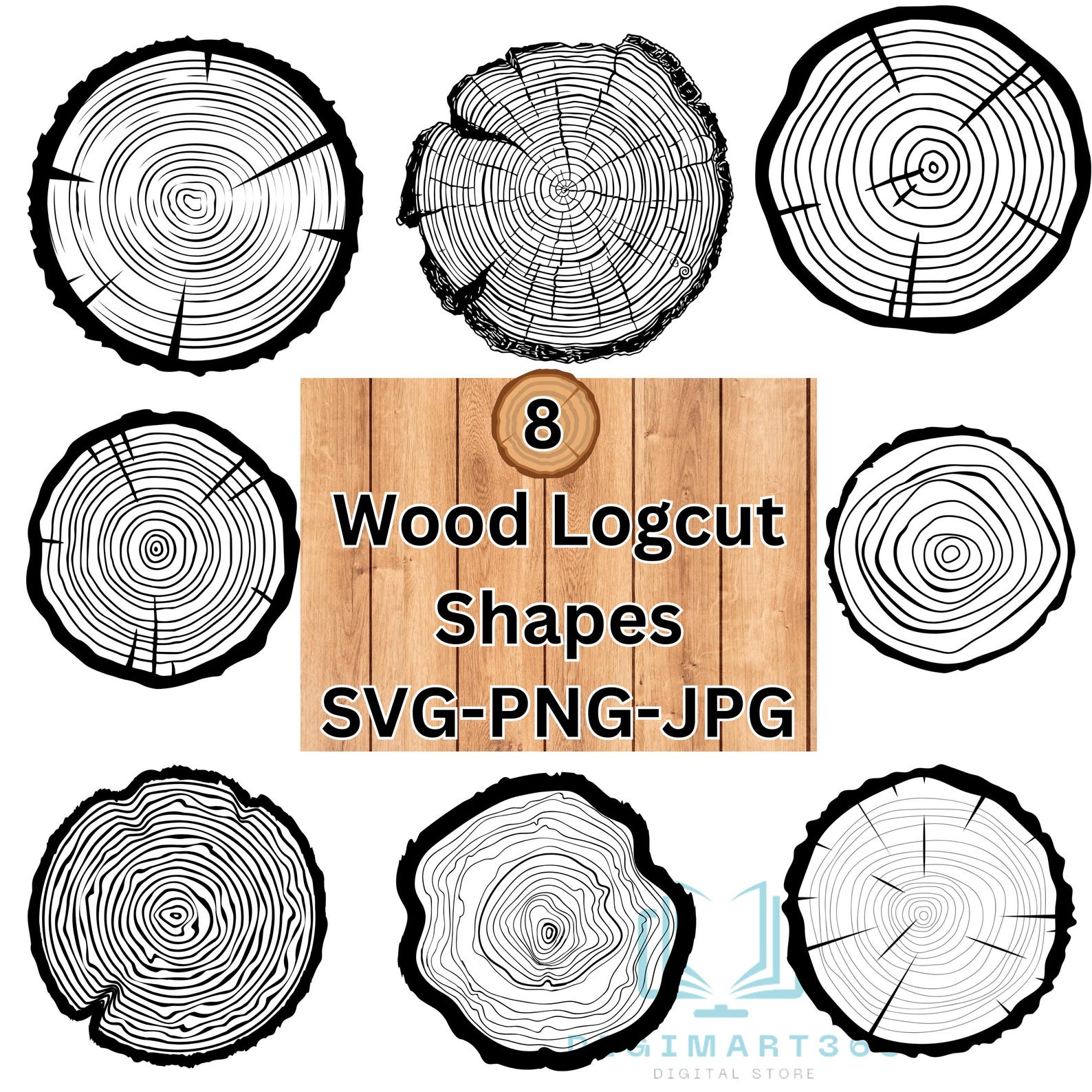 8 Wood Log Cut SVG, Wood Svg, Log Svg, Svg Files for Cricut, Wooden SVG, DIY Woodworking Svg ...