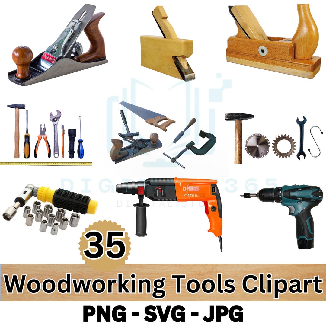 35 Woodworking Tools Clipart: Carpenter Silhouettes, Wooden Tool SVG ...