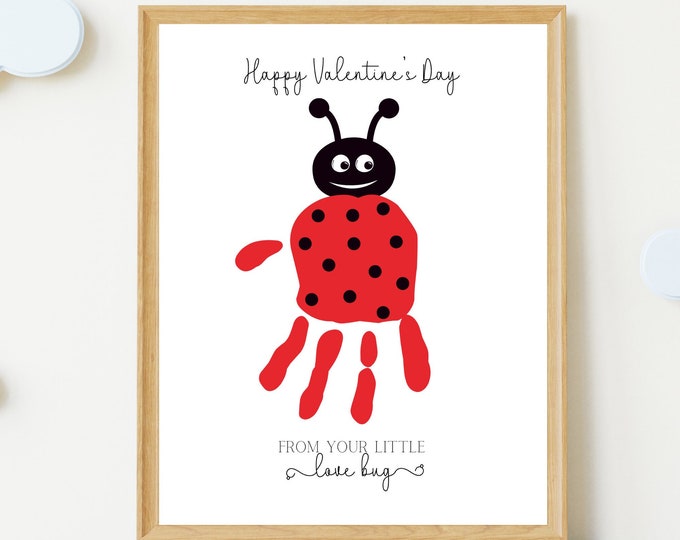 Little Love Bug Handprint Art, Valentines Day Handprint Craft, Toddler ...