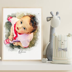 Watercolor Baby Portrait, Custom Baby Painting, Personalized Newborn ...