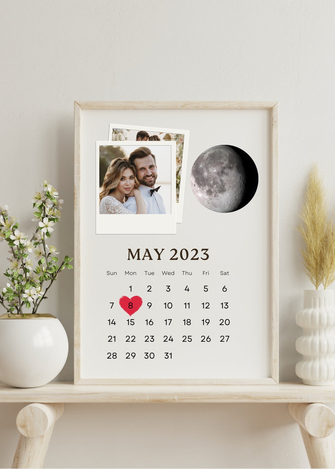 Couple Calendar With Moon Phase Wall Art, Custom Photo Calendar Art ...