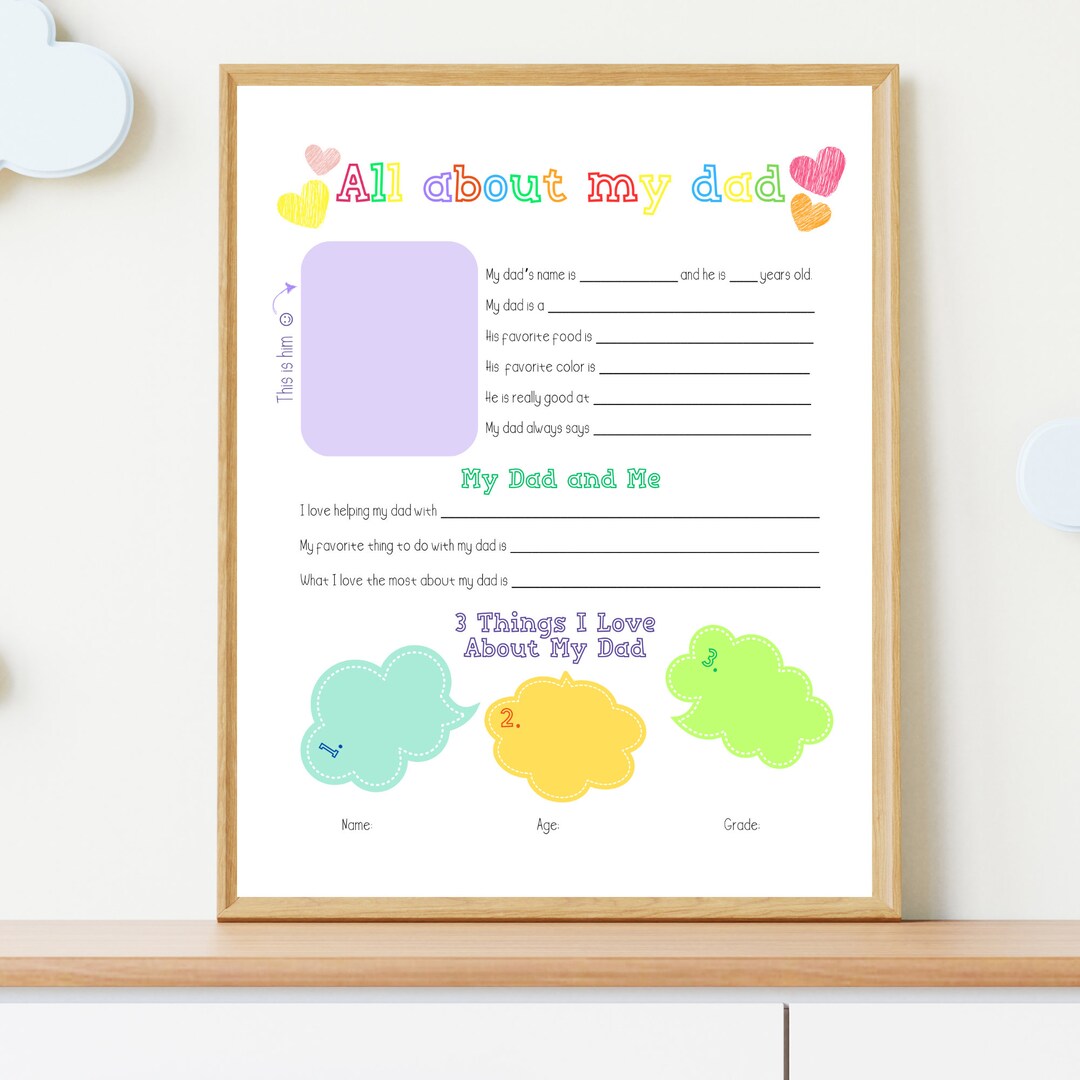 All About My Dad Printable, Fathers Day Questionnaire Print, Fill in ...