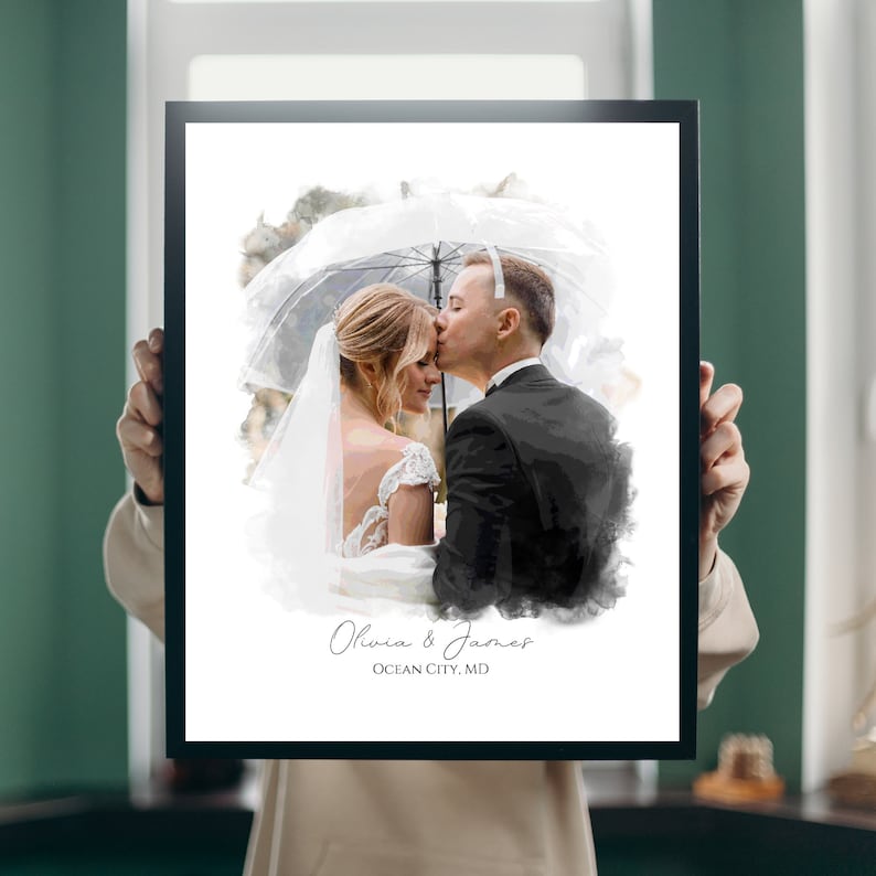 Watercolor Couple Portrait, Custom Wedding Couple Painting, Printable ...