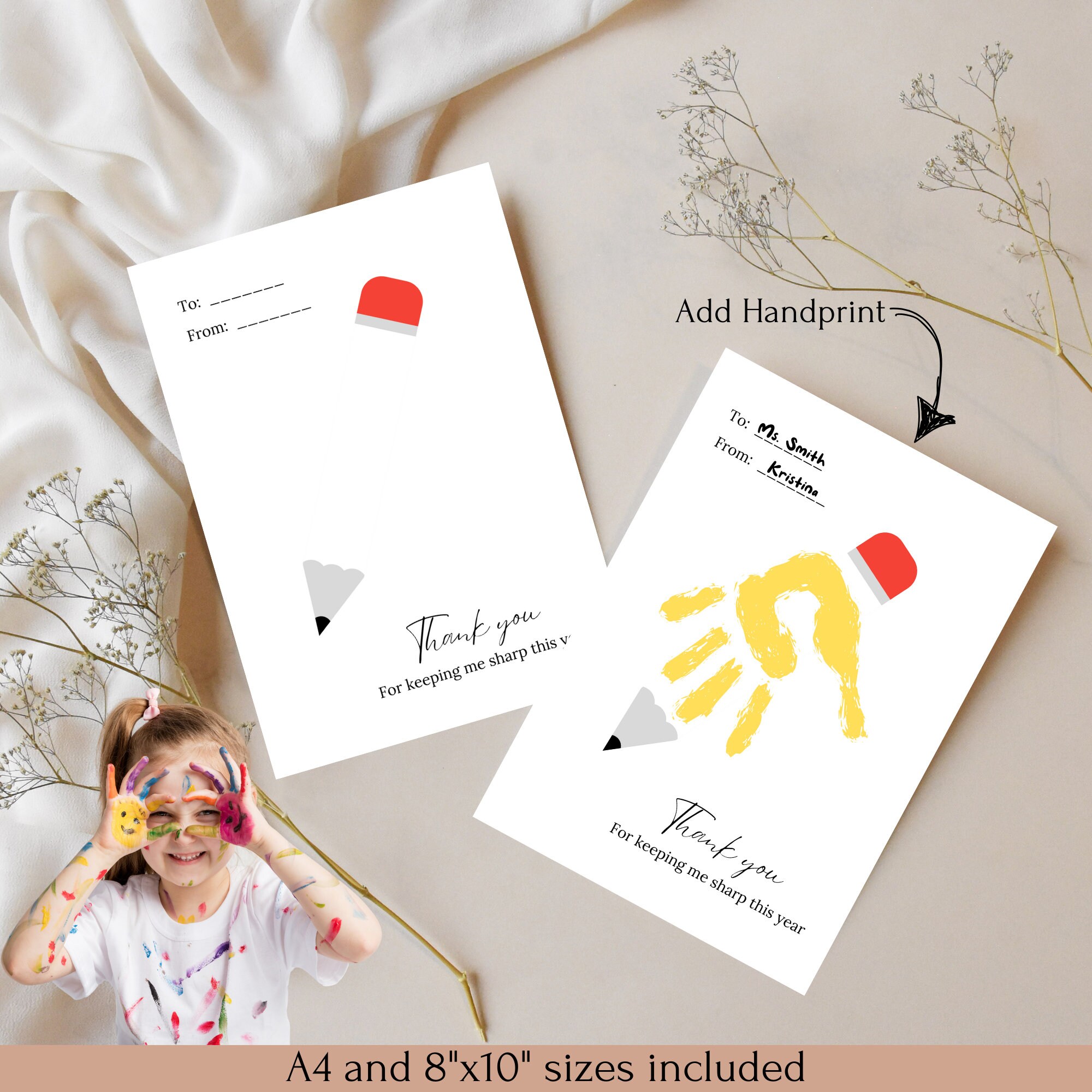 Teacher Appreciation Gift, Teacher Thank You Handprint Card, Printable ...