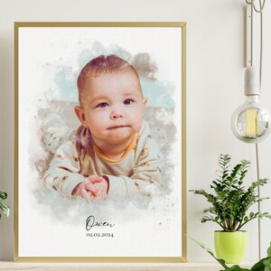 Watercolor Baby Portrait, Custom Baby Painting, Personalized Newborn ...