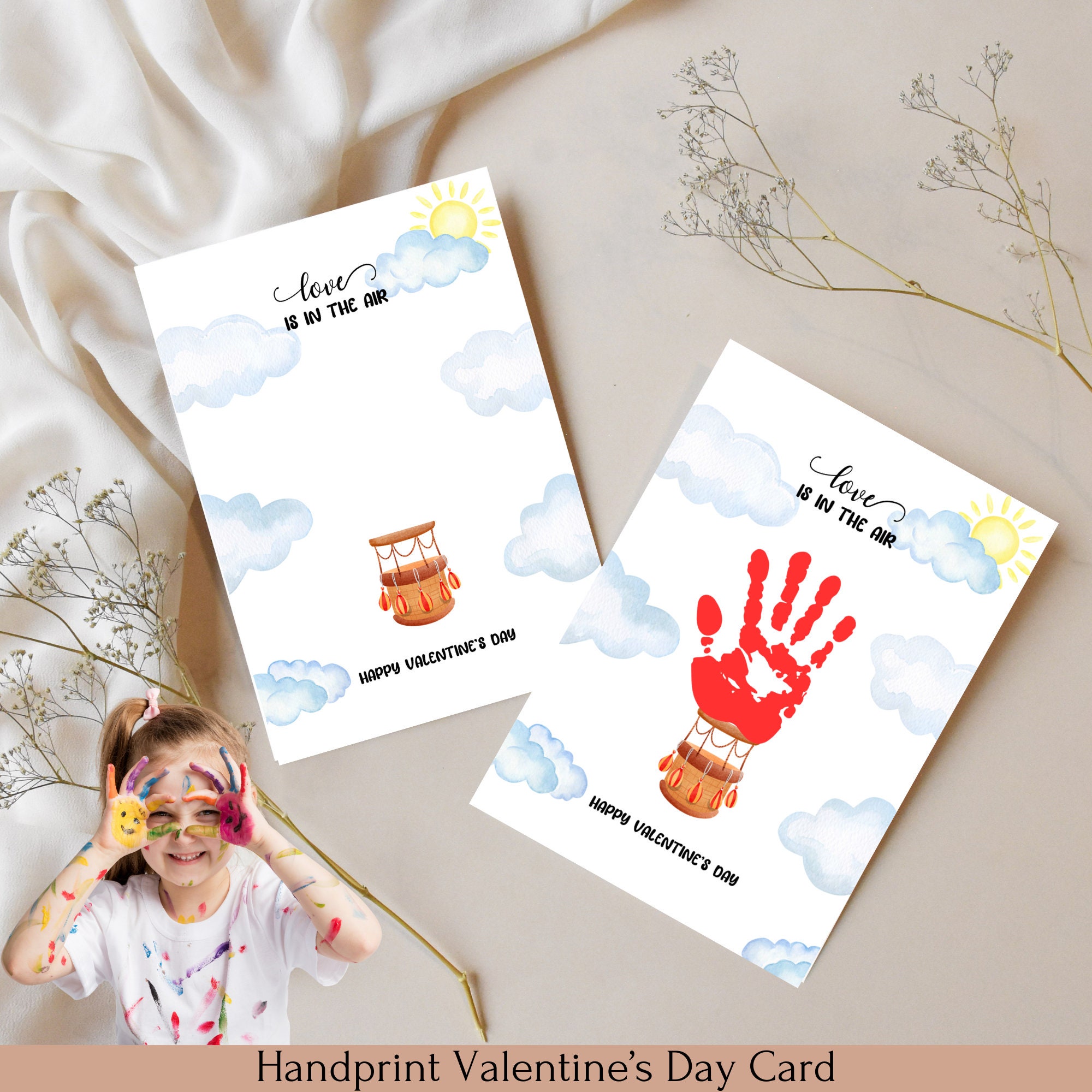 Love is in the Air Handprint Art, Hot Air Baloon Handprint Card ...
