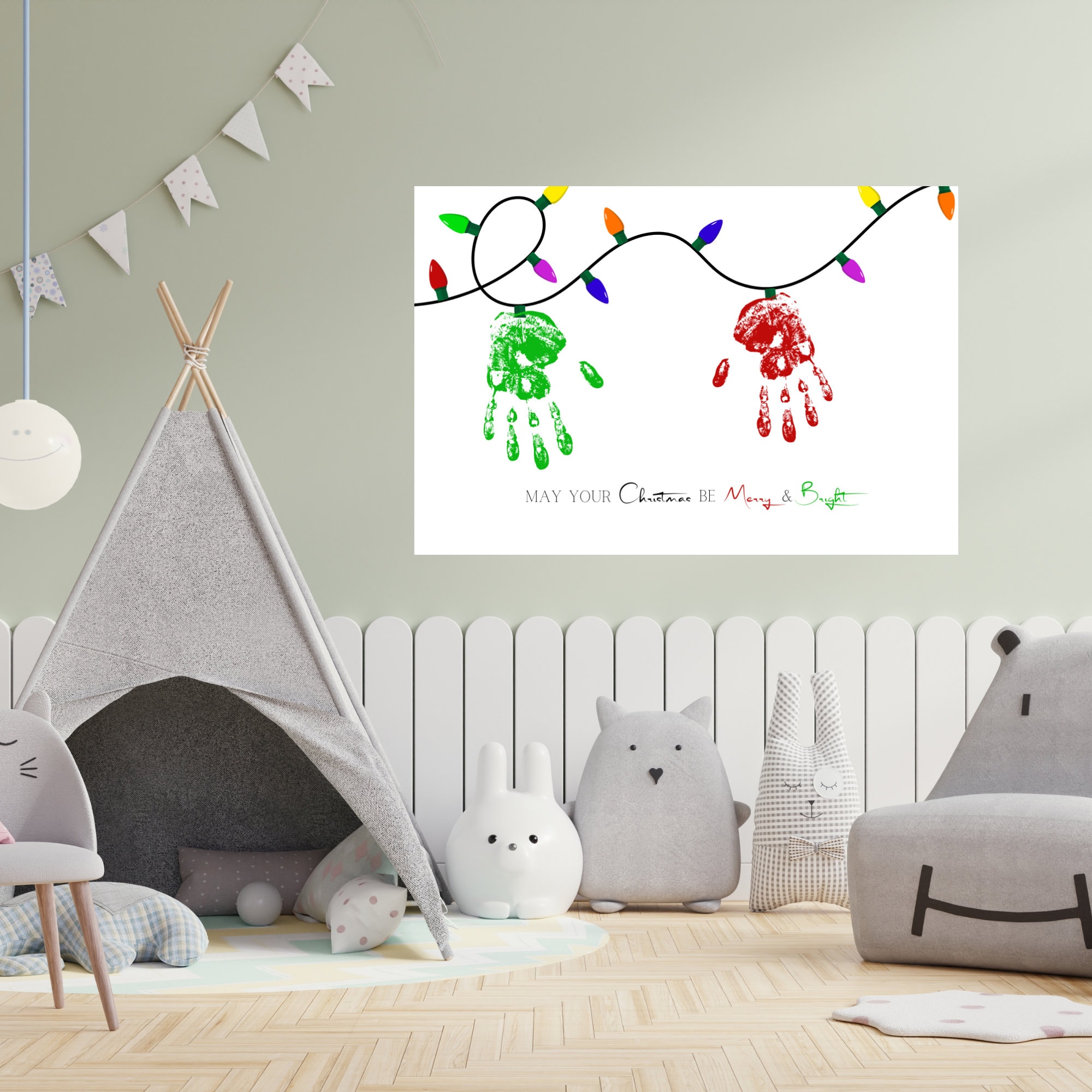 Custom Garland Handprint Craft, Merry and Bright Christmas Handprint ...