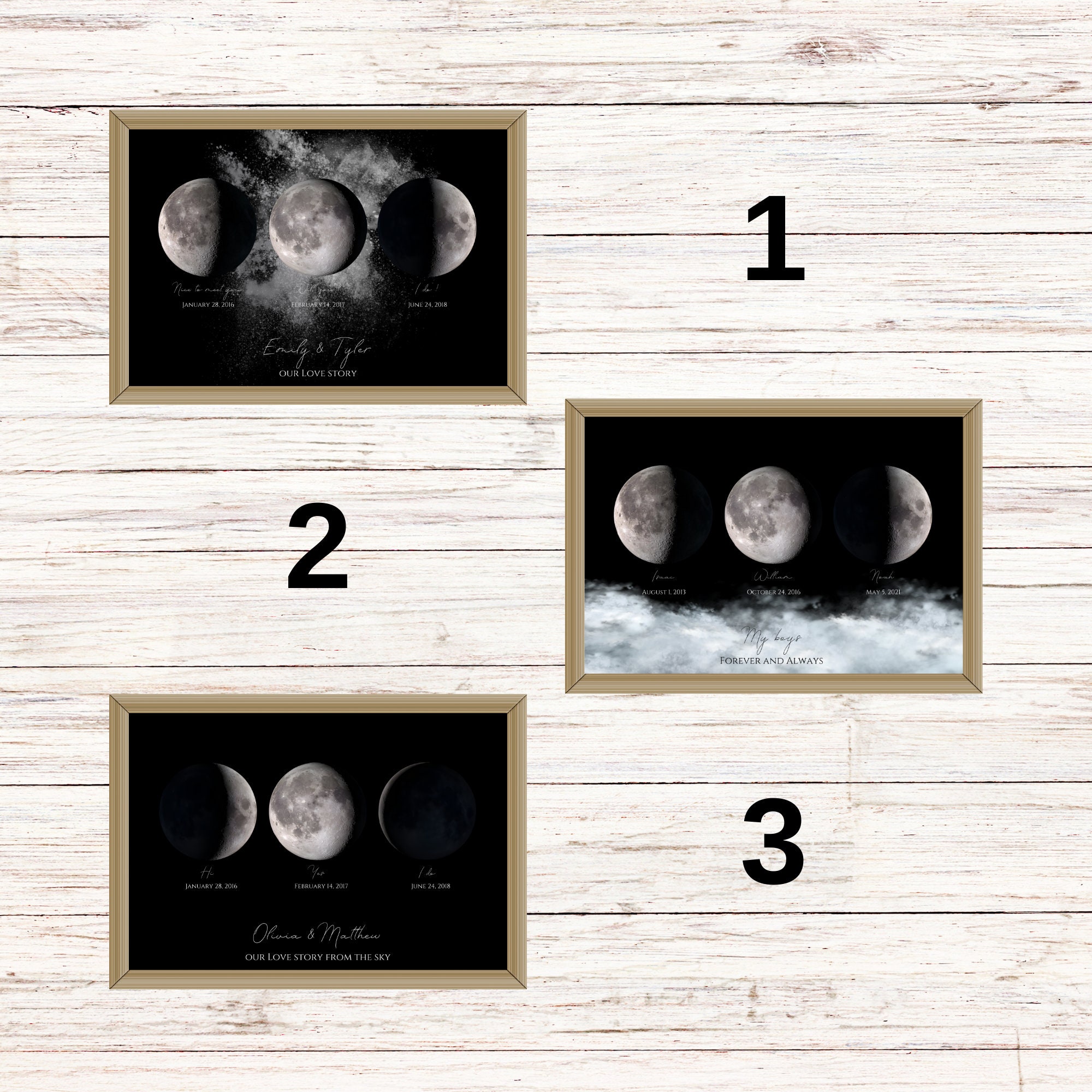 Couple Moon Phase Art, Custom Couple Moon Phase Wall Art, 3 Moon Phases ...