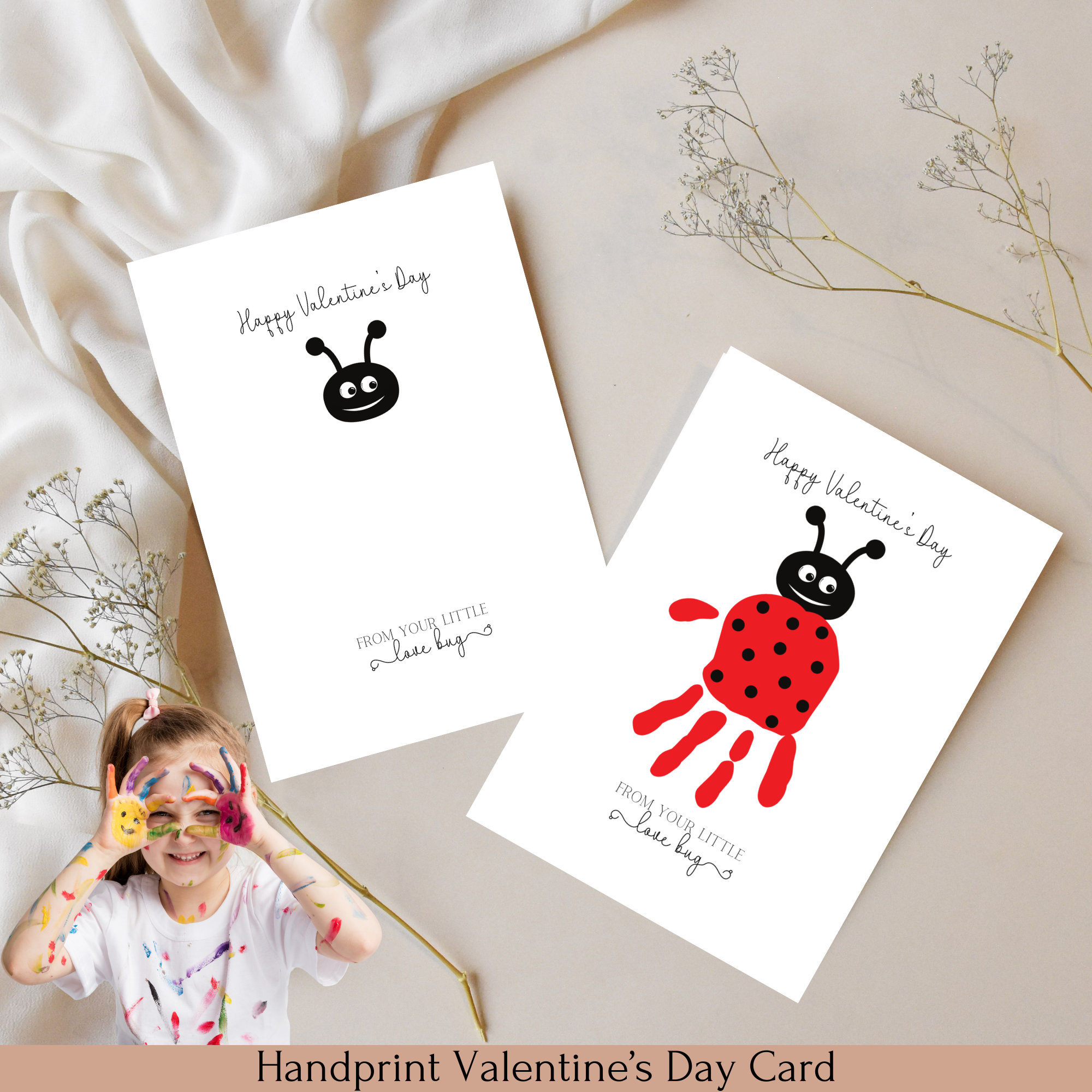 Little Love Bug Handprint Art, Valentines Day Handprint Craft, Toddler ...