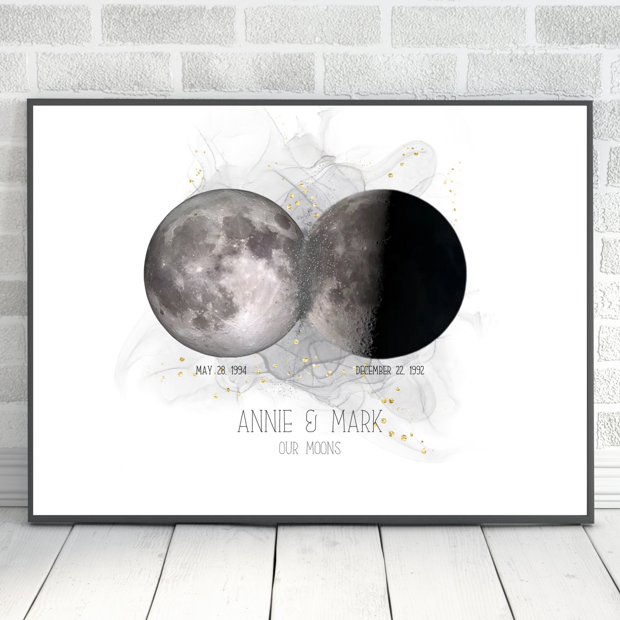 Custom Couple Moon Phase Wall Art, Watercolor Moon Phase Print Art ...