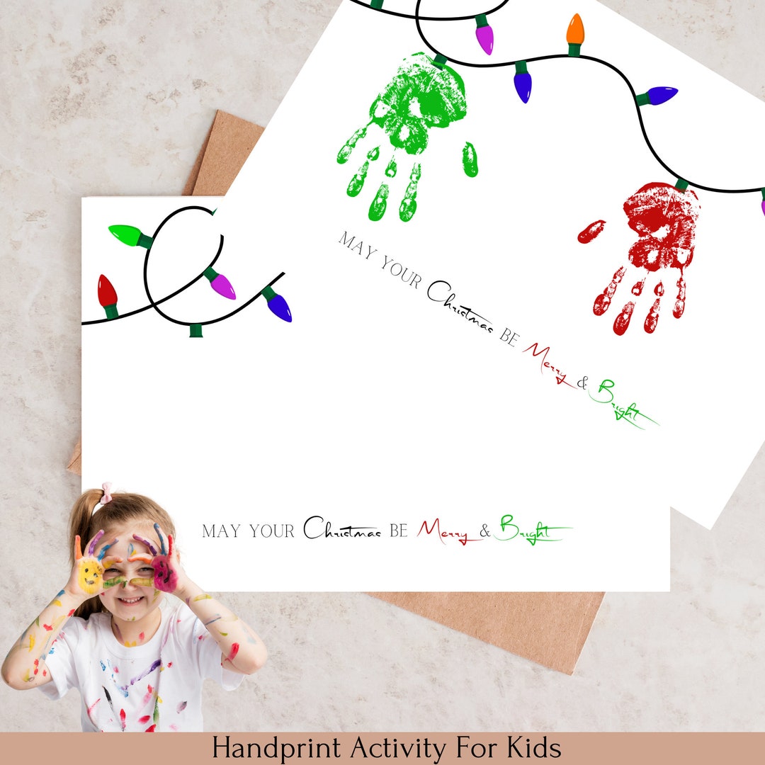 Custom Garland Handprint Craft, Merry and Bright Christmas Handprint ...