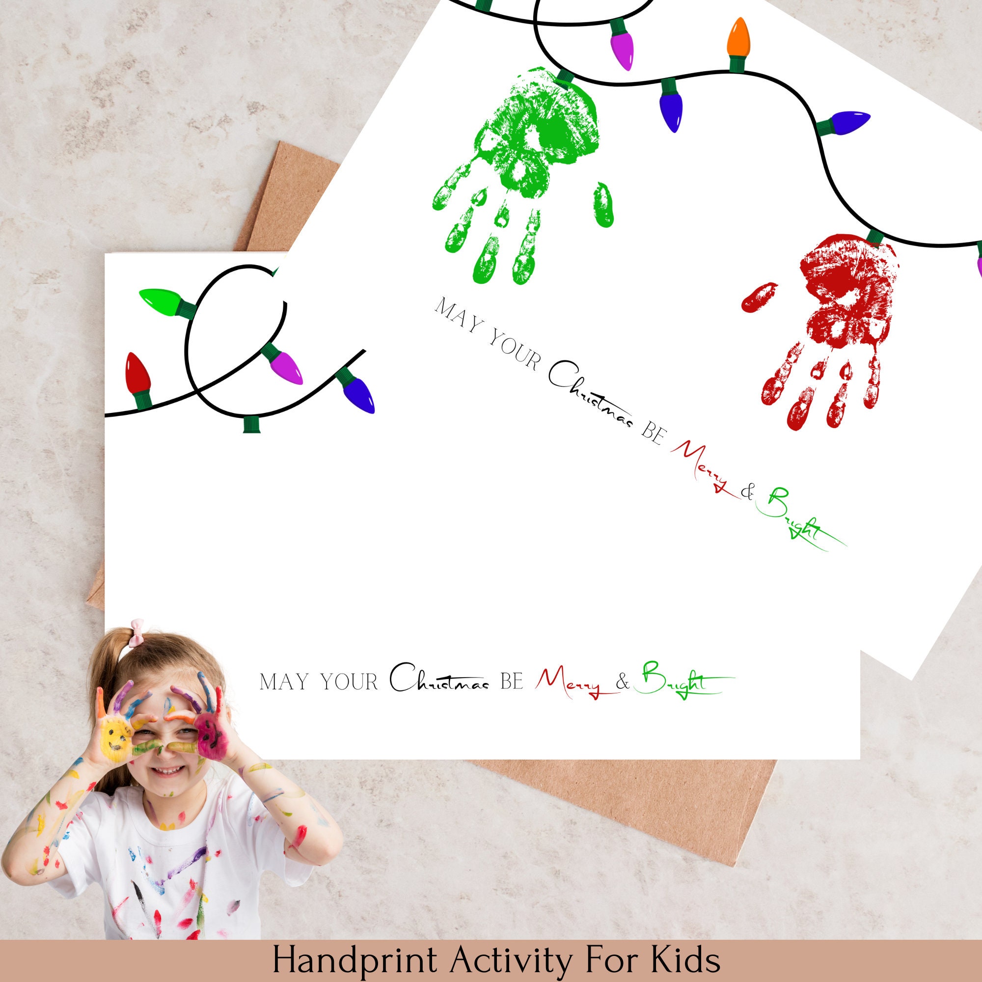 Custom Garland Handprint Craft, Merry and Bright Christmas Handprint ...
