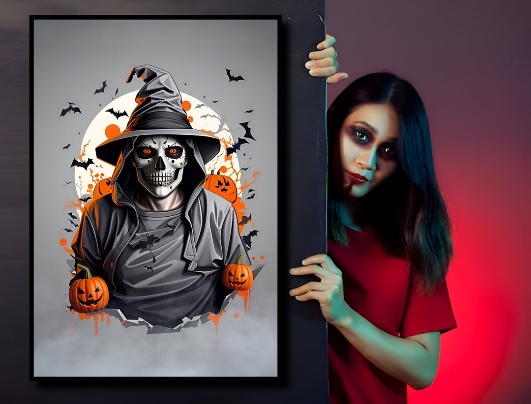 Spooky Halloween Skull and Pumpkins Poster Halloween Poster - Etsy