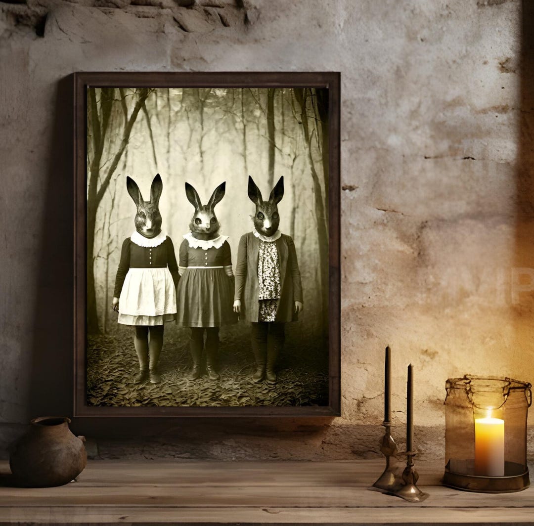 Vintage Eerie Cult Rabbit Sisters Halloween Poster Creepy Woodland ...