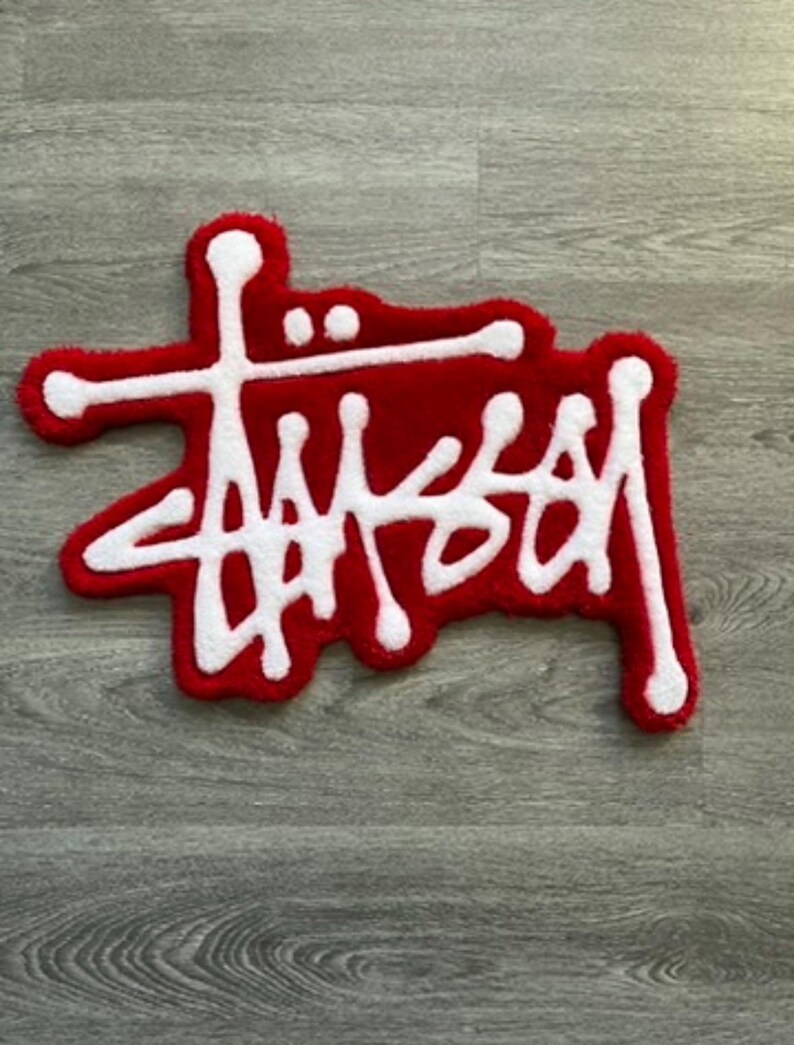 RED STUSSY Tufted Rug Handmade - Etsy