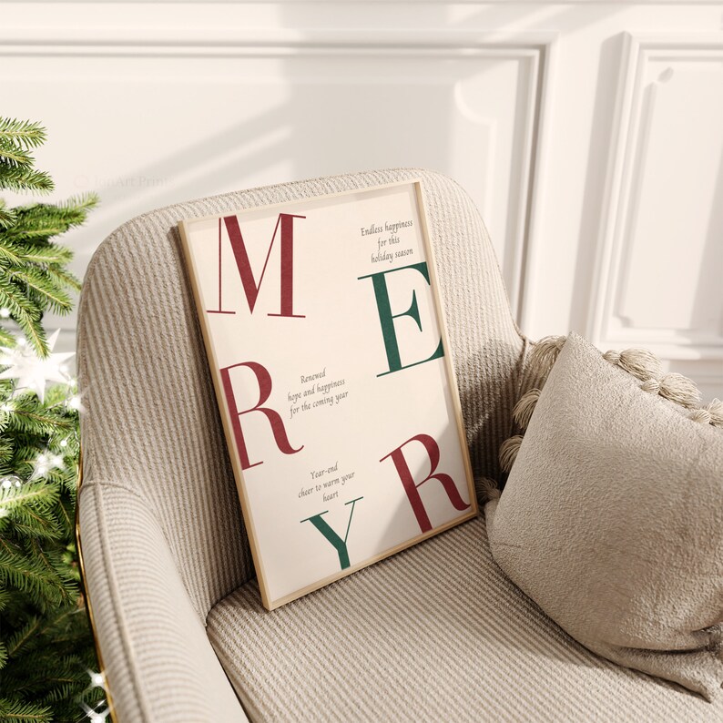Merry Christmas Typography Poster, Red Green Holiday Decor (digital ...