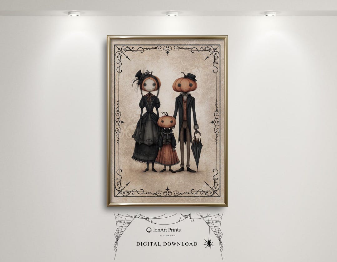 Victorian Pumpkin Family Wall Art, Vintage Halloween Printable, Spooky ...