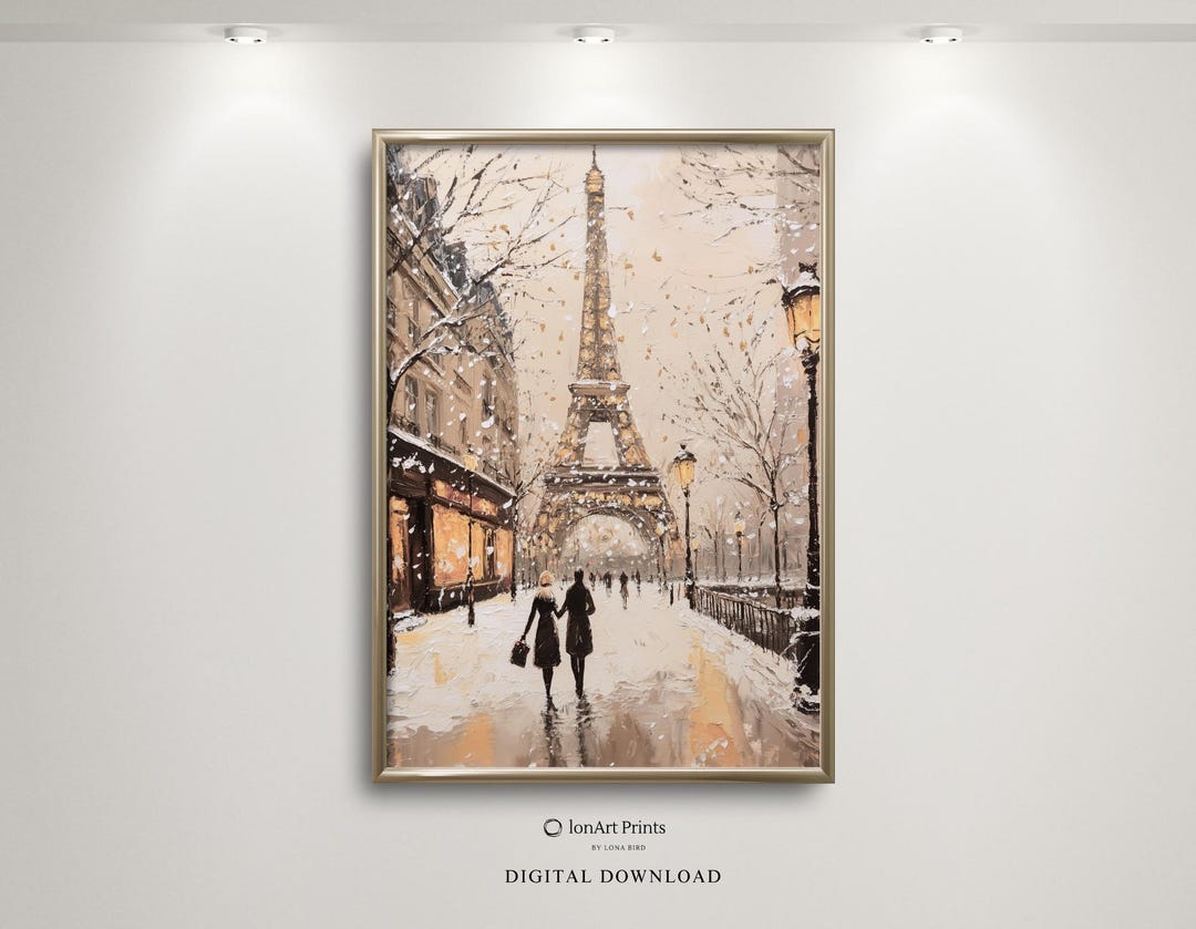 Parisian Winter Printable Wall Art, Festive Christmas Romantic, Eiffel ...