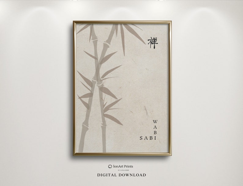 Beige Bamboo Zen, PRINTABLE, Japandi Minimalist Decor, Wabi Sabi, Kanji ...