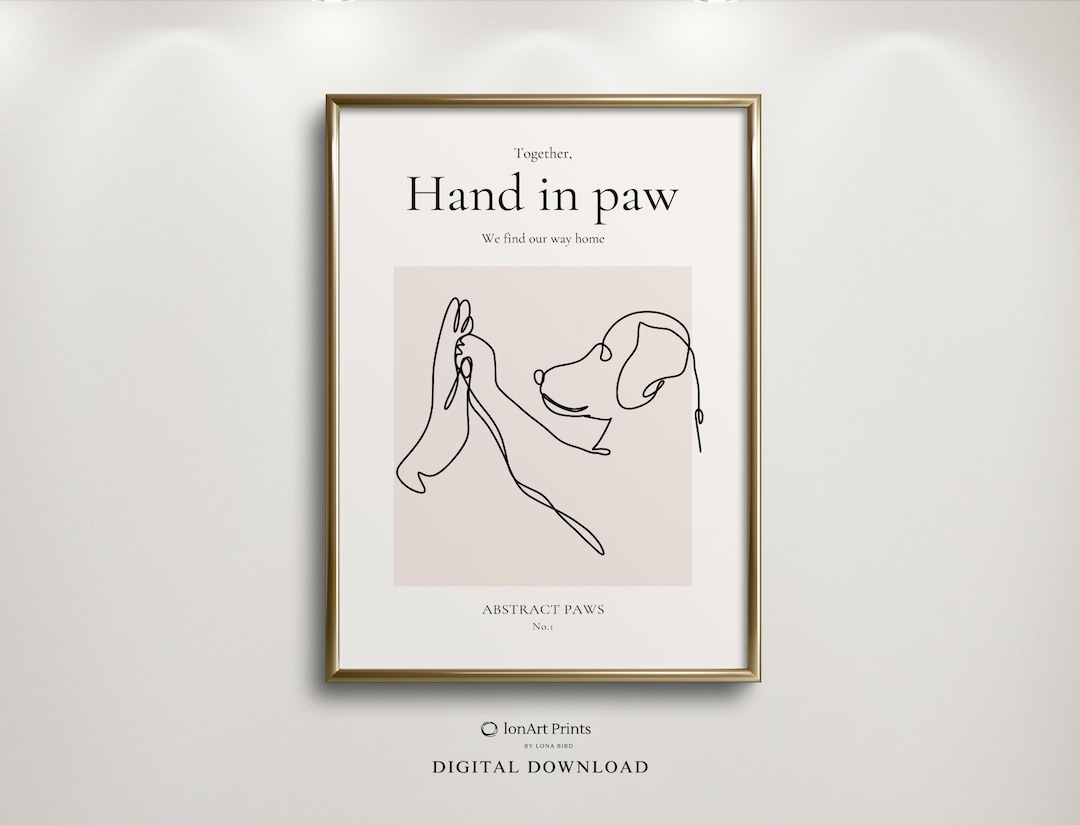 Hand in Paw Line Art, Dog & Human Art, Abstract Paw Art, Digital ...