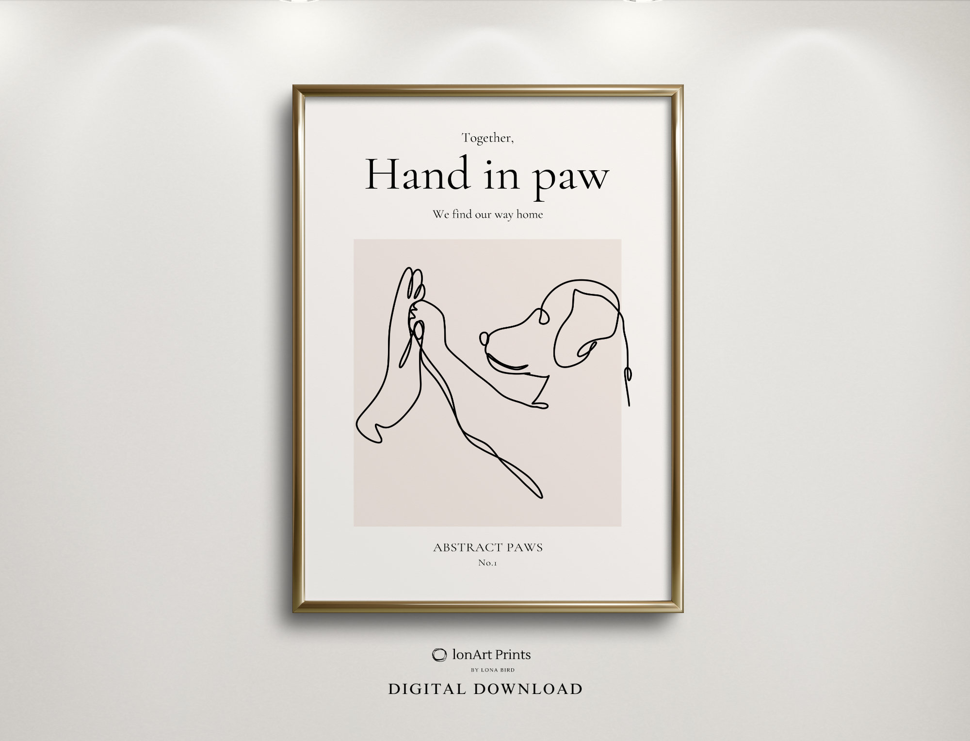 Hand in Paw Line Art, Dog & Human Art, Abstract Paw Art, Digital ...