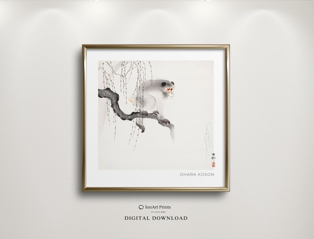 Monkey on a Tree Branch by Ohara Koson, Minimalist Japanese Woodblock ...