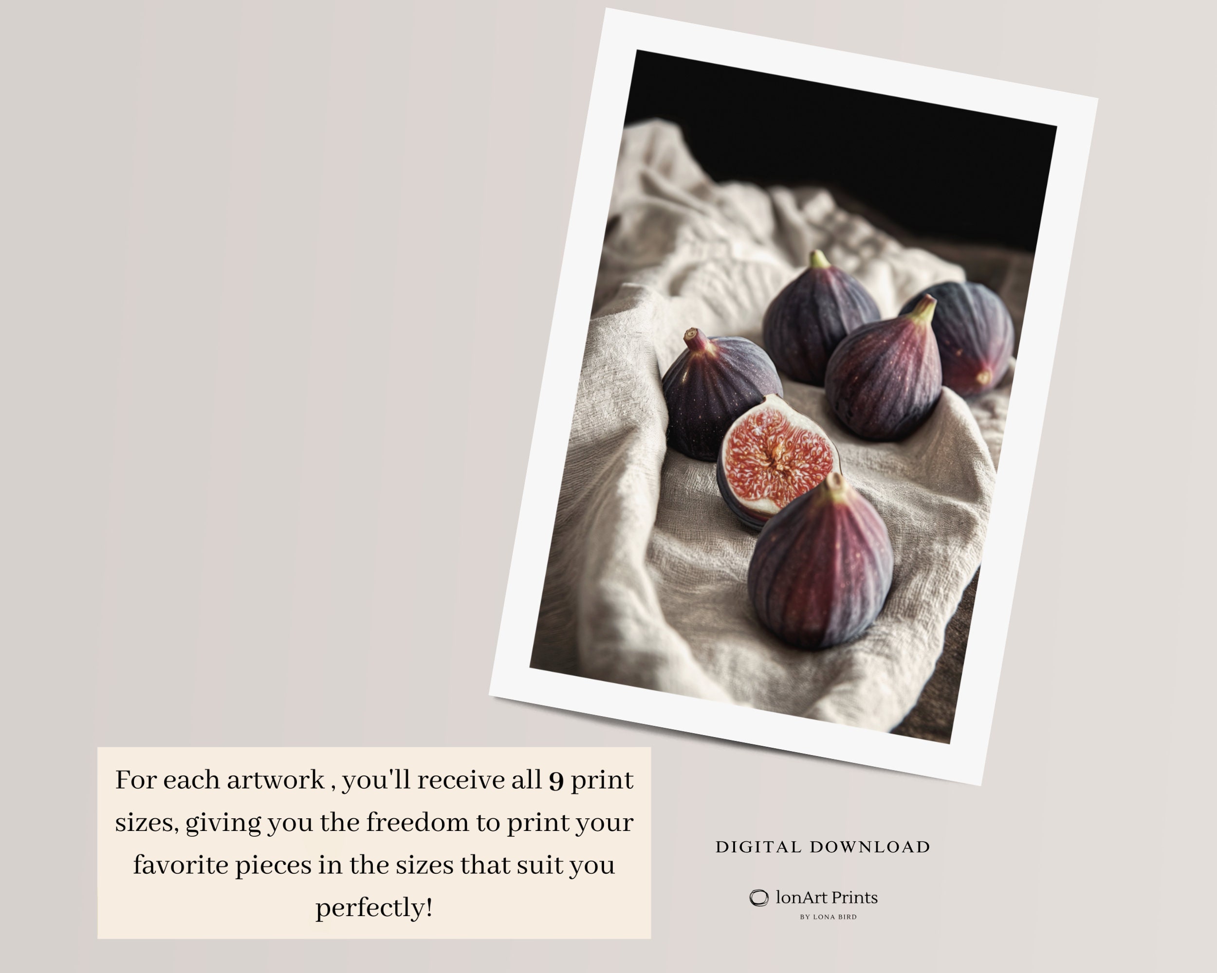 Soft Figs on Beige Linen Rustic Kitchen Decor, Calm Nature Colours ...