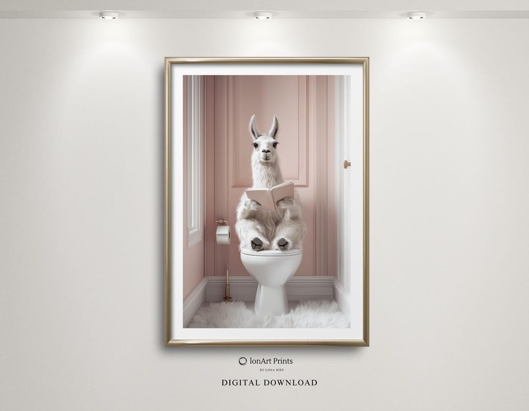 Llama in the Loo | Funny Animal Bathroom Wall Art | Humorous Llama ...