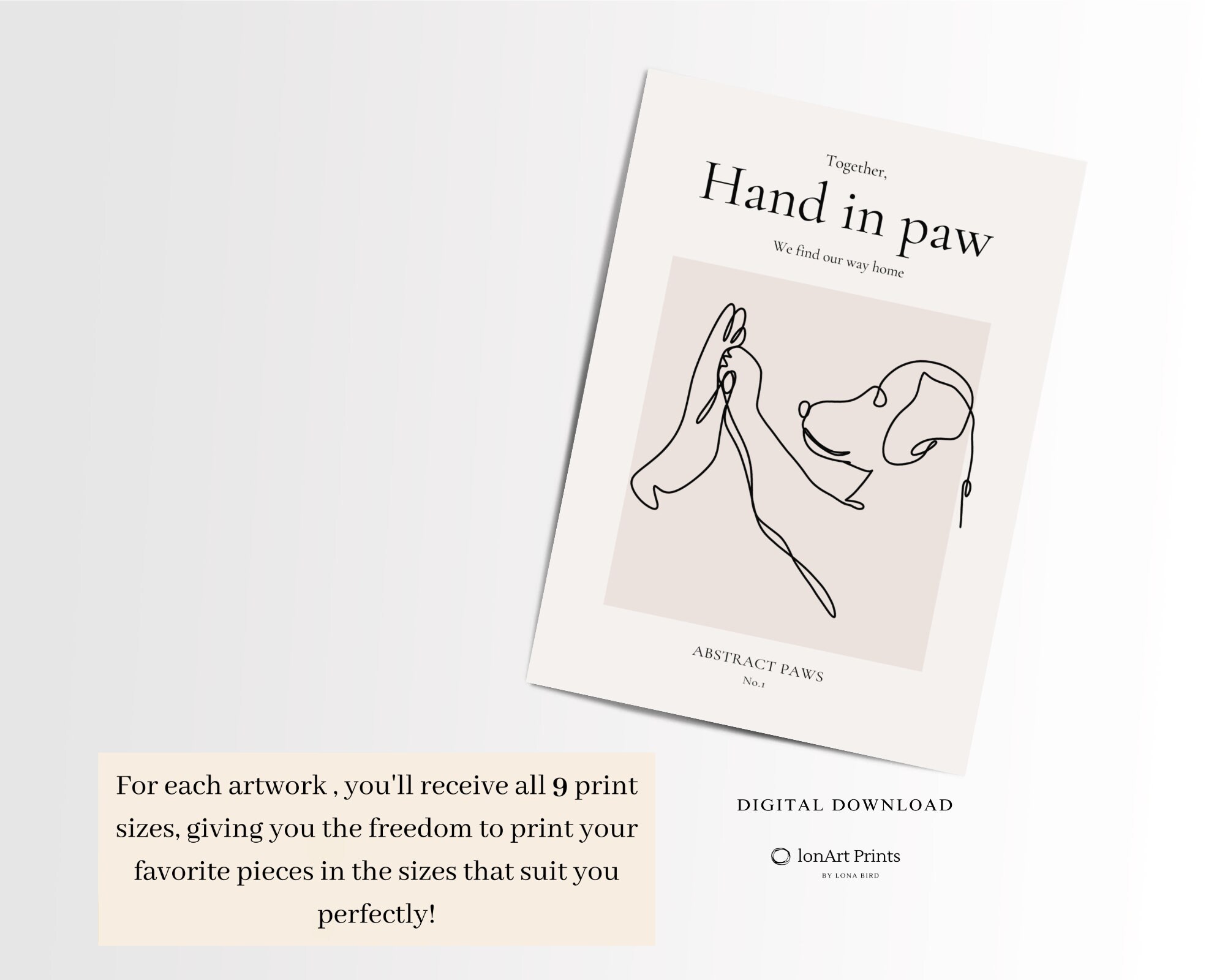 Hand in Paw Line Art, Dog & Human Art, Abstract Paw Art, Digital ...