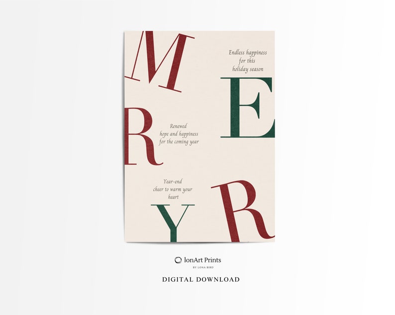 Merry Christmas Typography Poster, Red Green Holiday Decor (digital ...