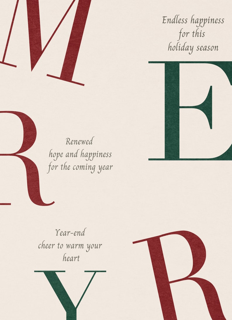 Merry Graphic Letter Typography Poster, Red Green Christmas Decor ...
