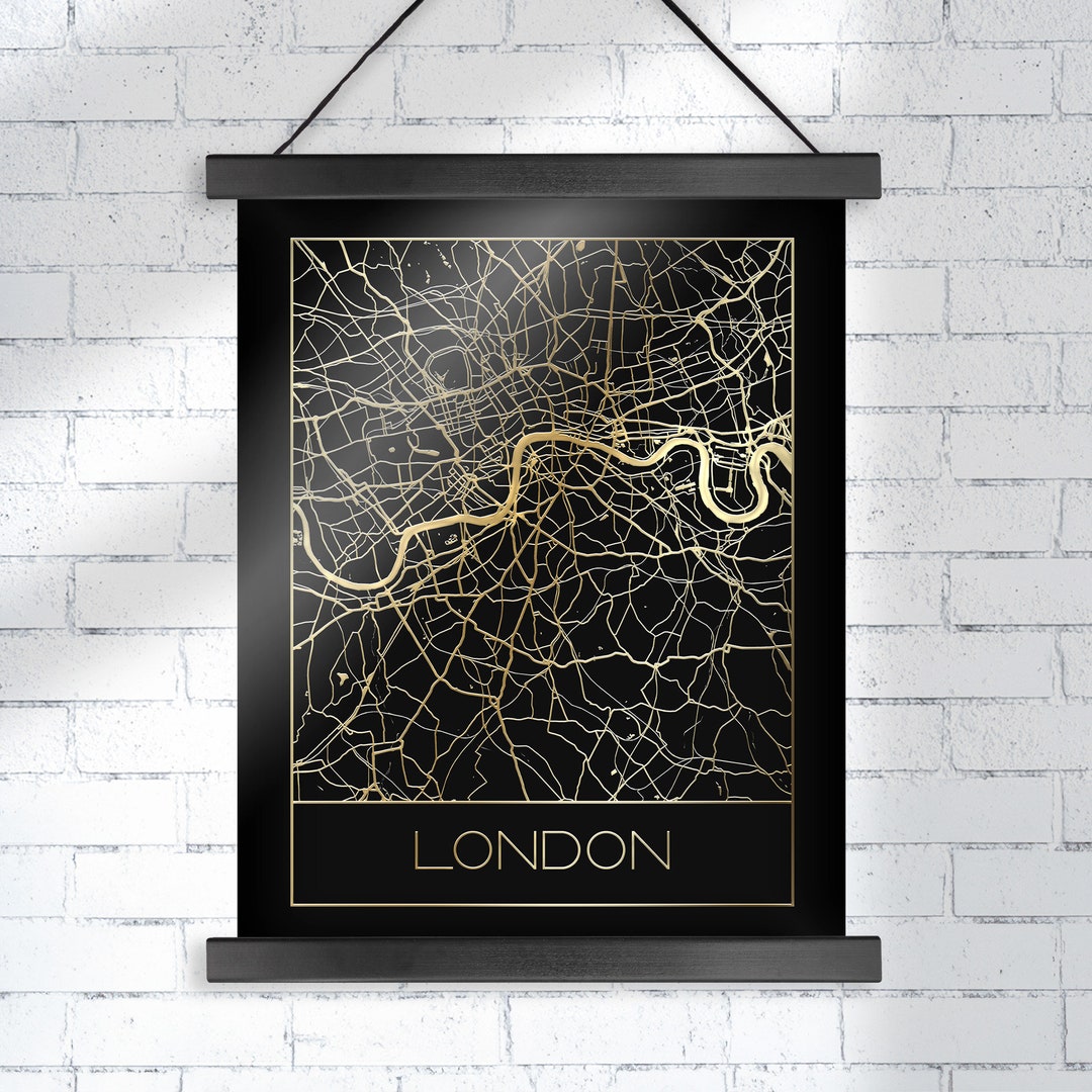 London City Map Poster Magnetic Wooden Poster Rail Gold City Map Retro ...