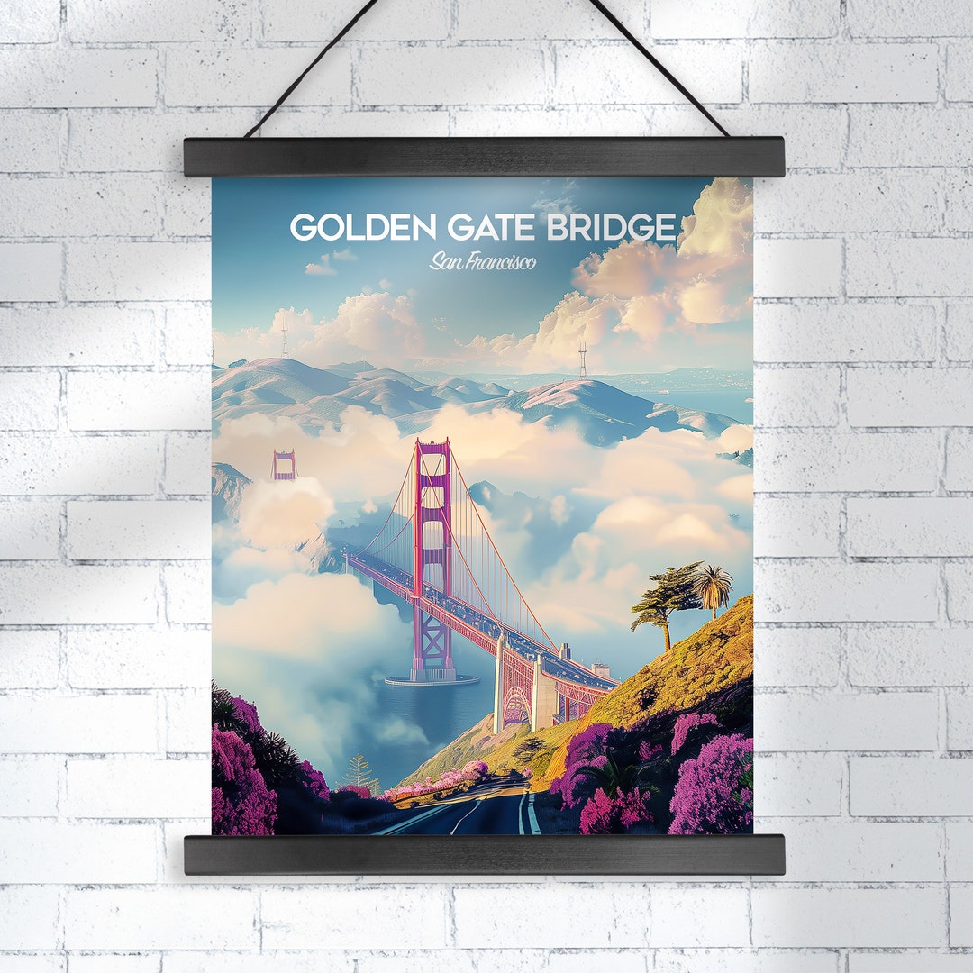Golden Gate Bridge Poster With Poster Rail San Francisco Vintage ...