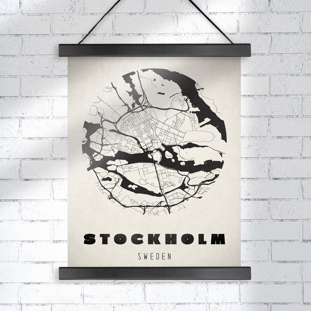 Stockholm City Map Poster Magnetic Wooden Poster Rail Vintage Style ...