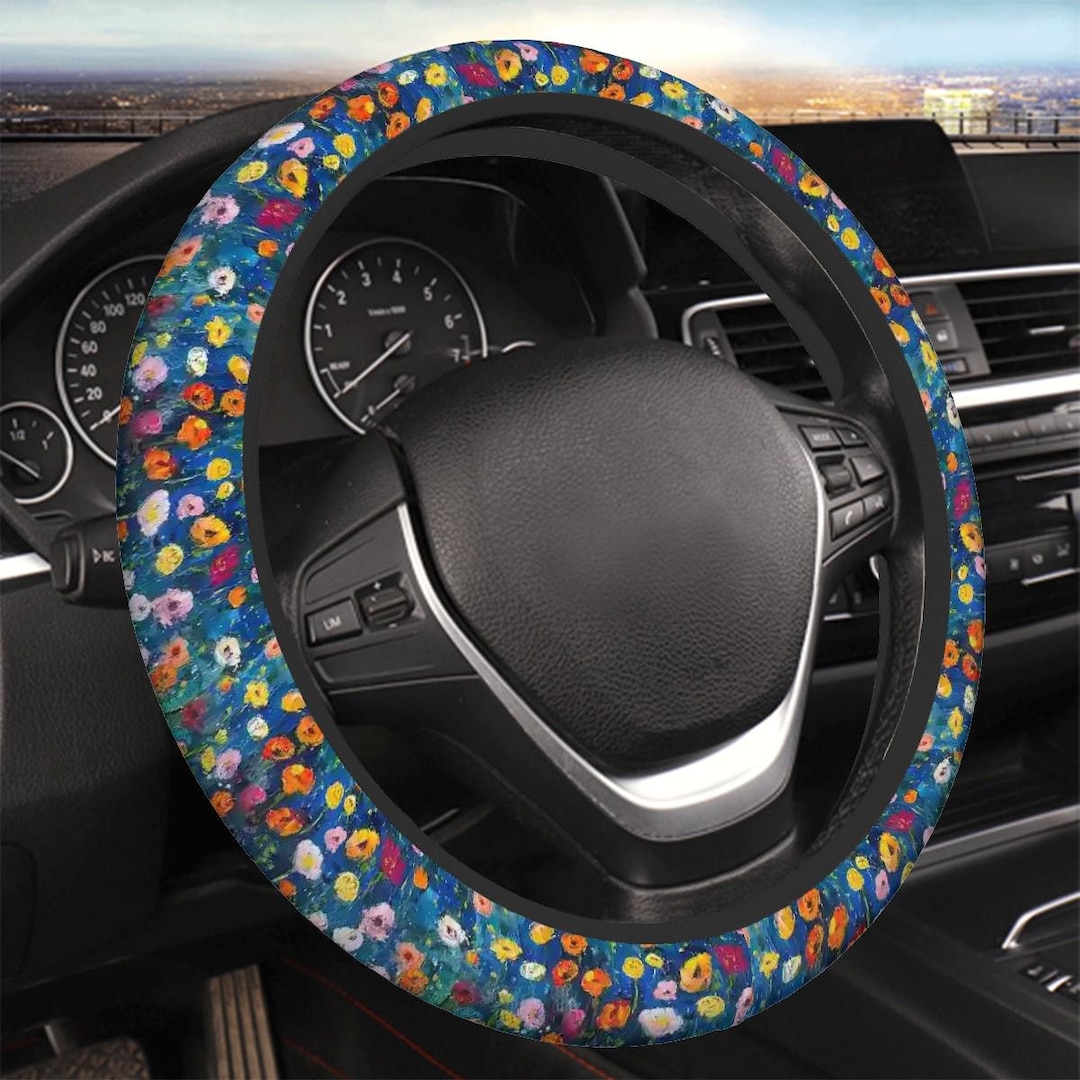 Monet Painting Wildflower Car Steering Wheel Covers, Floral Cottagecore ...