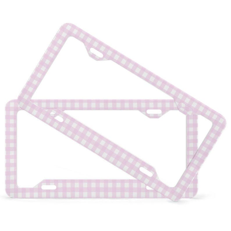 Pink Plaid Gingham Car License Plate Frame, Gen Z Gift, Cute Car ...