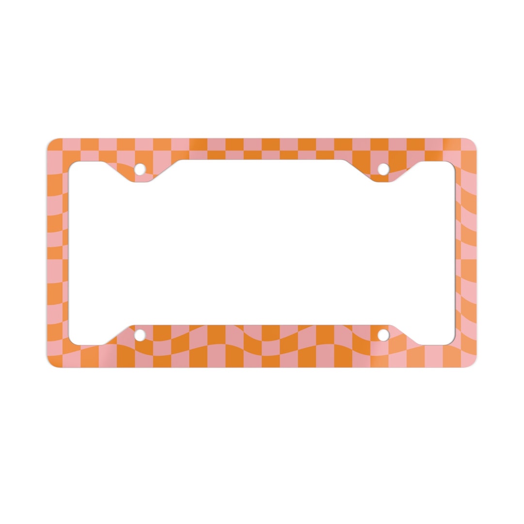 Orange Groovy Checker Car License Plate Frame, Gen Z Gift, Car ...