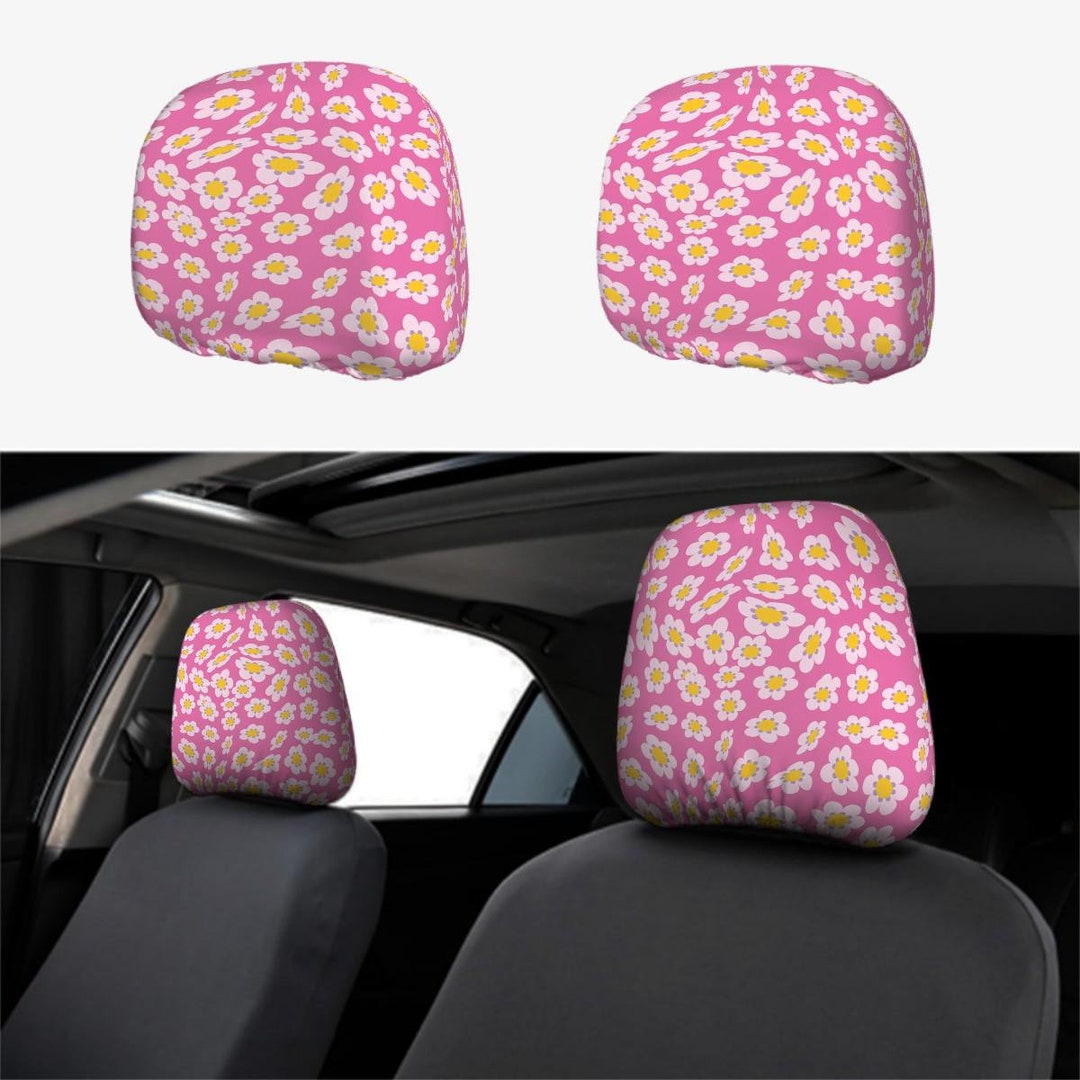 Pink Daisy Headrest Covers Set of 2, Y2k Girly Car Accessories, Floral ...