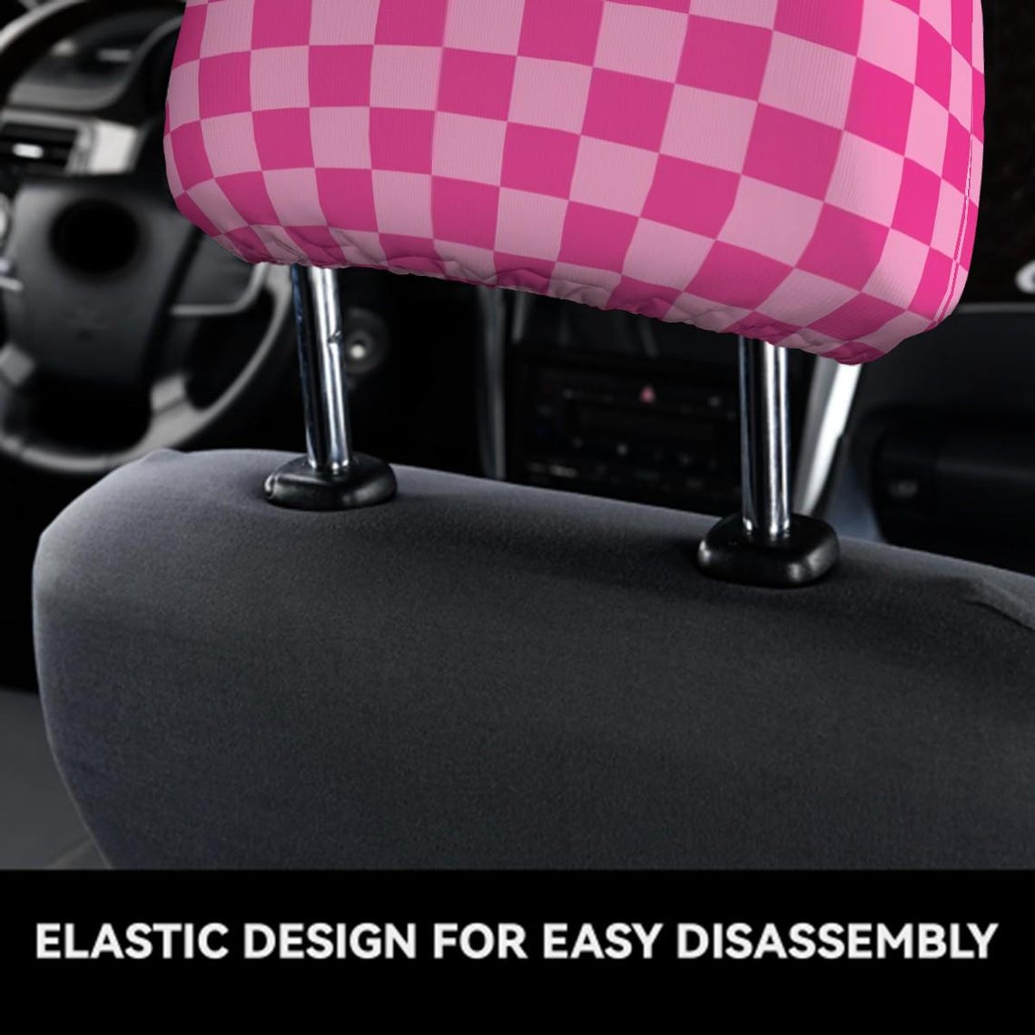 Pink Checker Headrest Covers Set of 2, Racer Retro Girly Car ...