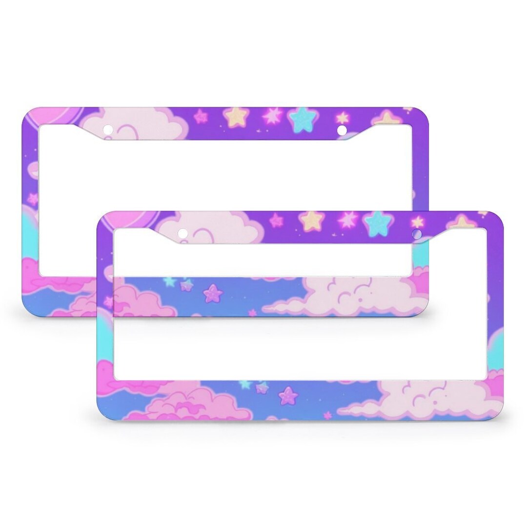 Kawaii Clouds License Plate Frame, Anime Stars Cute Car Decor, Car ...