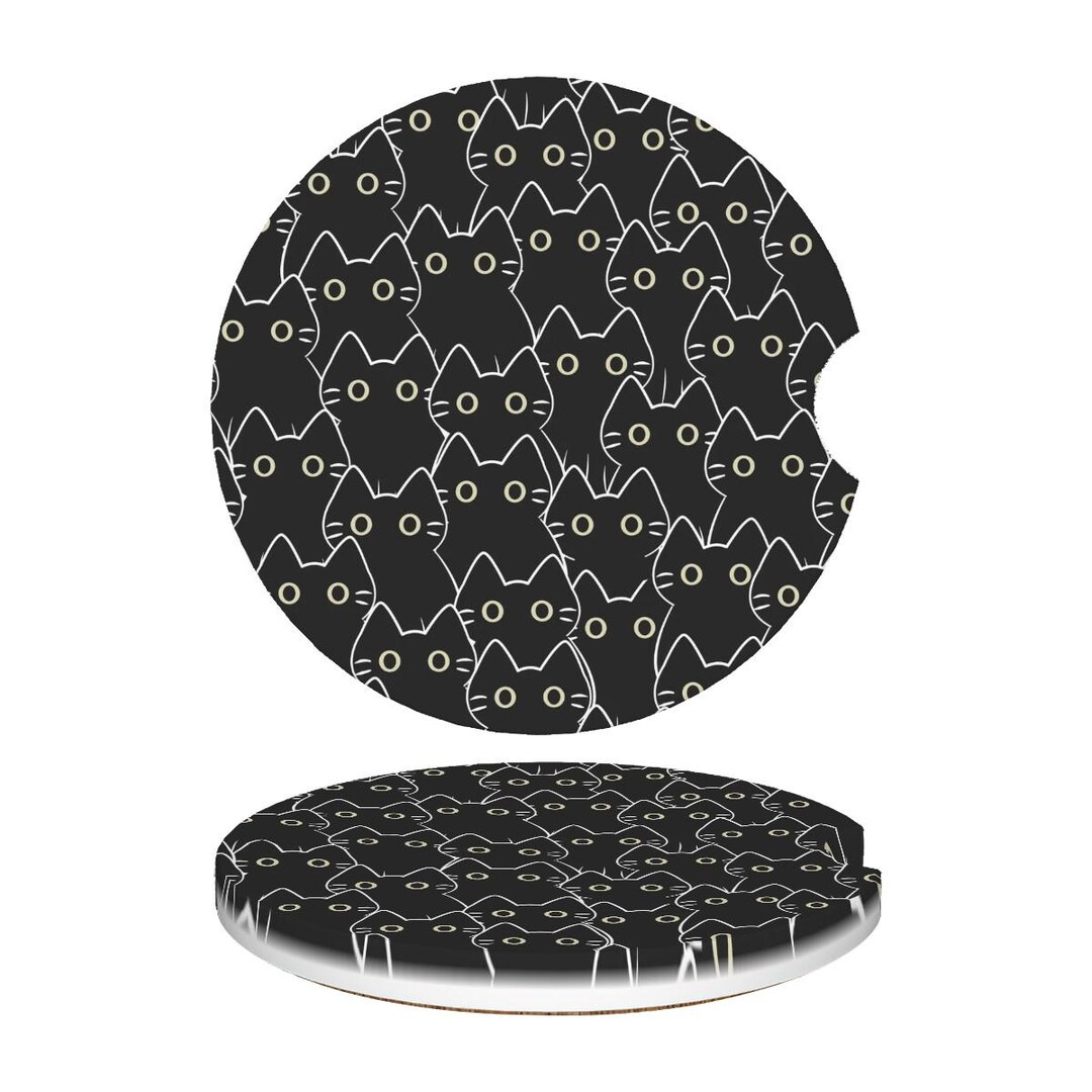 Black Cat Car Coasters, Kawaii Aesthetic Pattern Car Cup Holders, Car ...