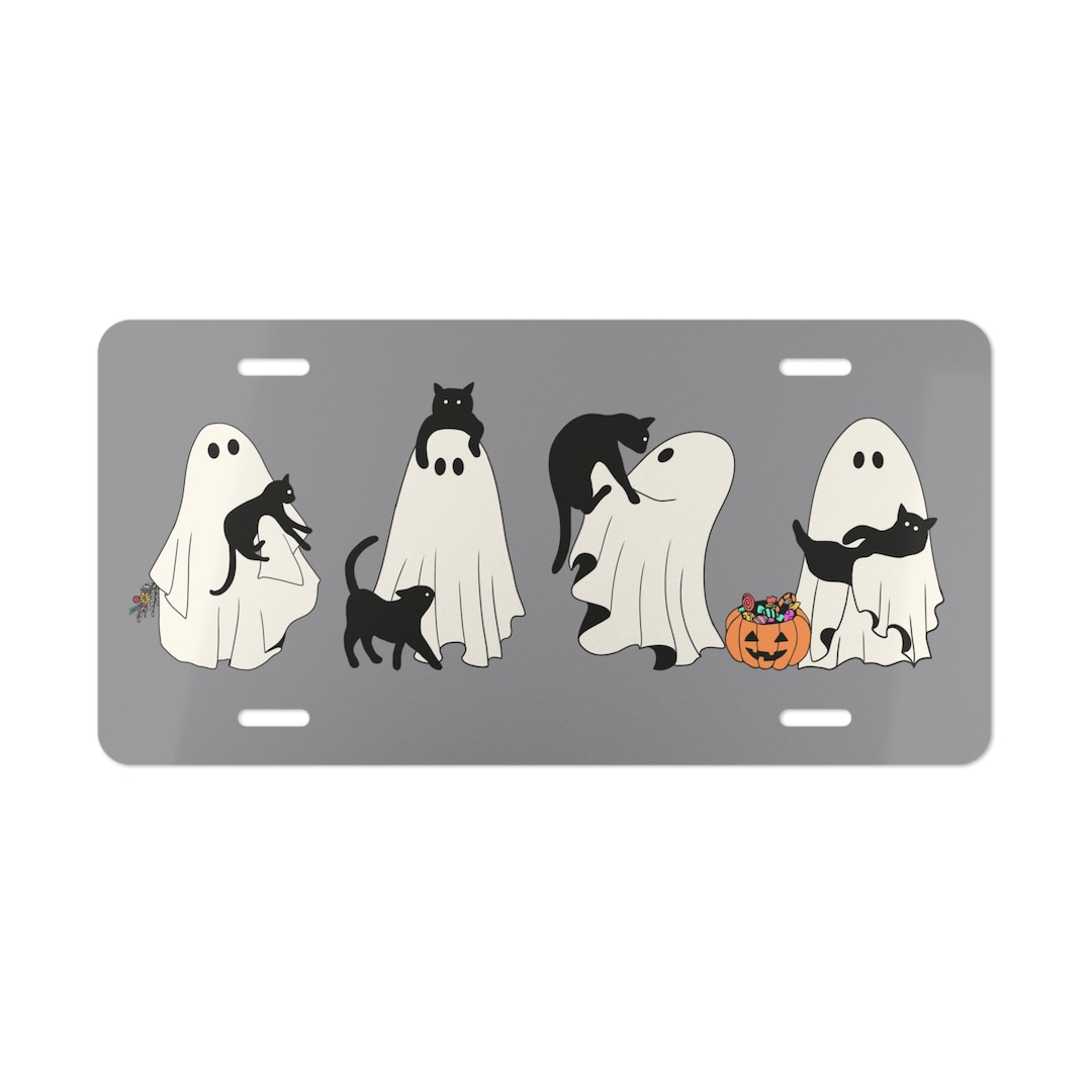 Ghost Cat Front License Plate, Halloween Vanity Plate, Pumpkin Cute ...