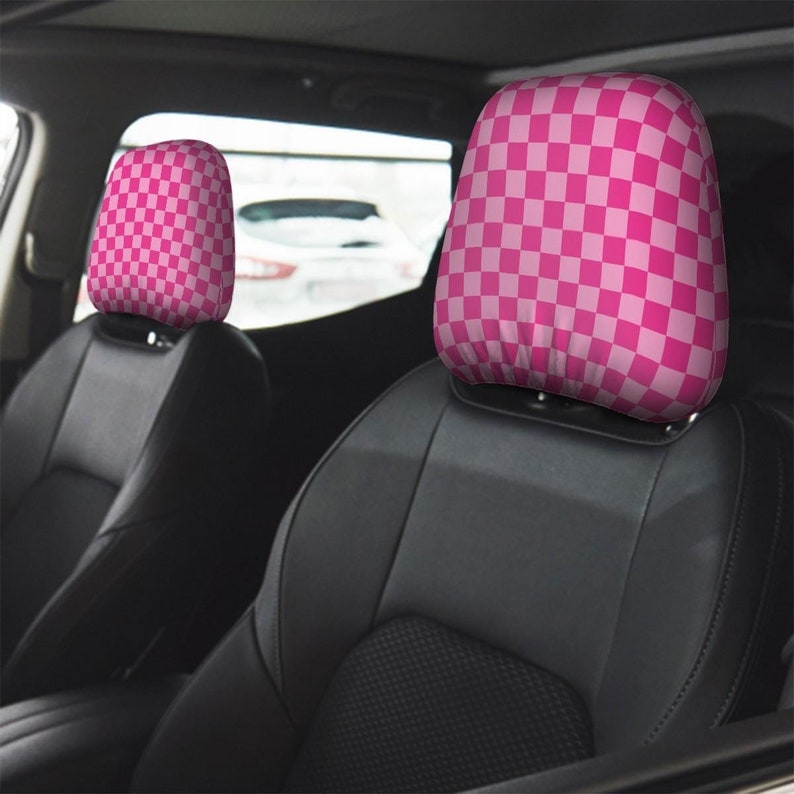 Pink Checker Headrest Covers Set of 2, Racer Retro Girly Car ...