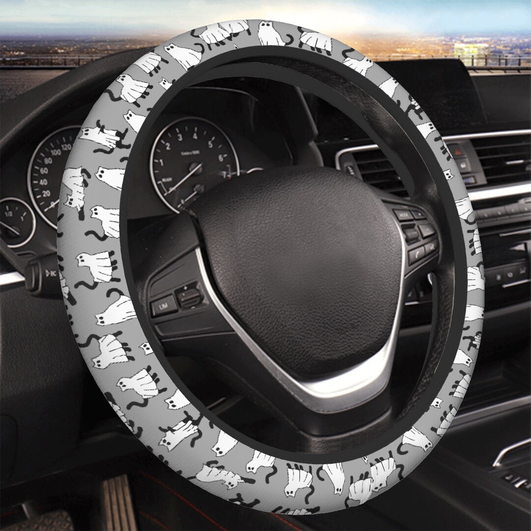Ghost Cat Pattern Car Steering Wheel Cover, Spooky Halloween Car ...